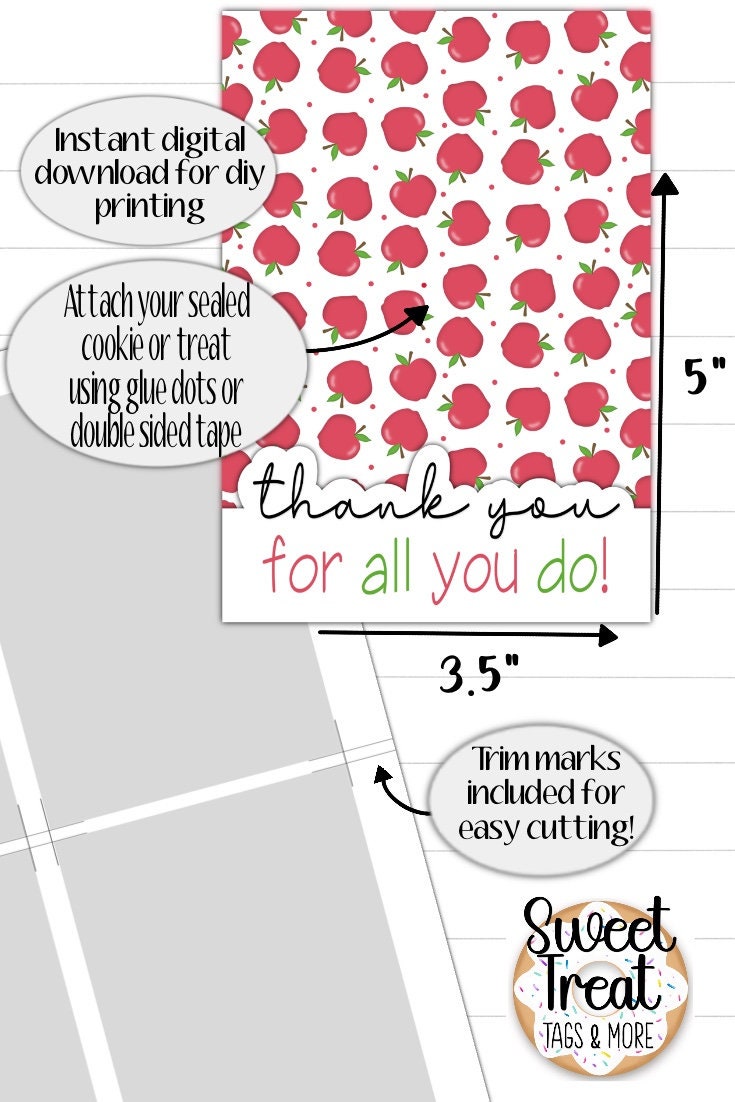 Printable Teacher Appreciation Cookie Card Thank You for All You Do 3 ...