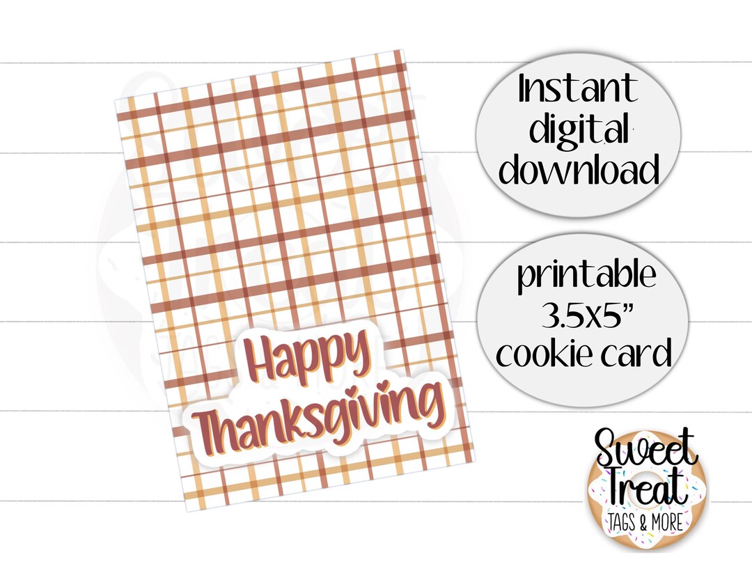 Printable Thanksgiving Cookie Card Happy Thanksgiving Plaid Striped ...