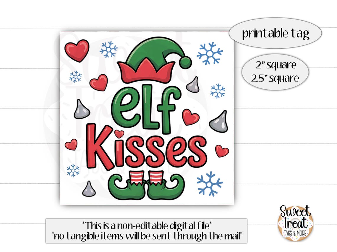 Printable Christmas Treat Tag - Elf Kisses Tag - Elf Printable - Elf ...