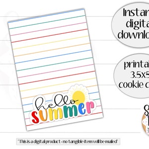 Printable Summer Cookie Card Hello Summer 3.5x5 Summer Stripes Cookie ...