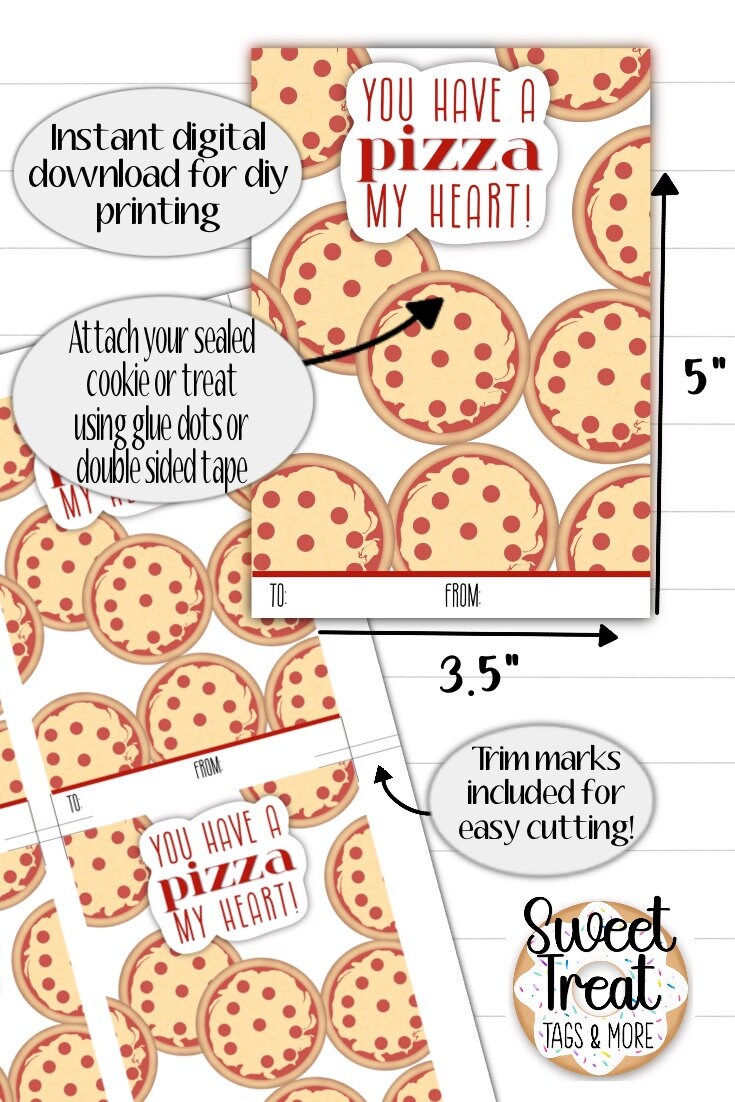 Printable Valentines Day Cookie Card You Have a Pizza My - Etsy