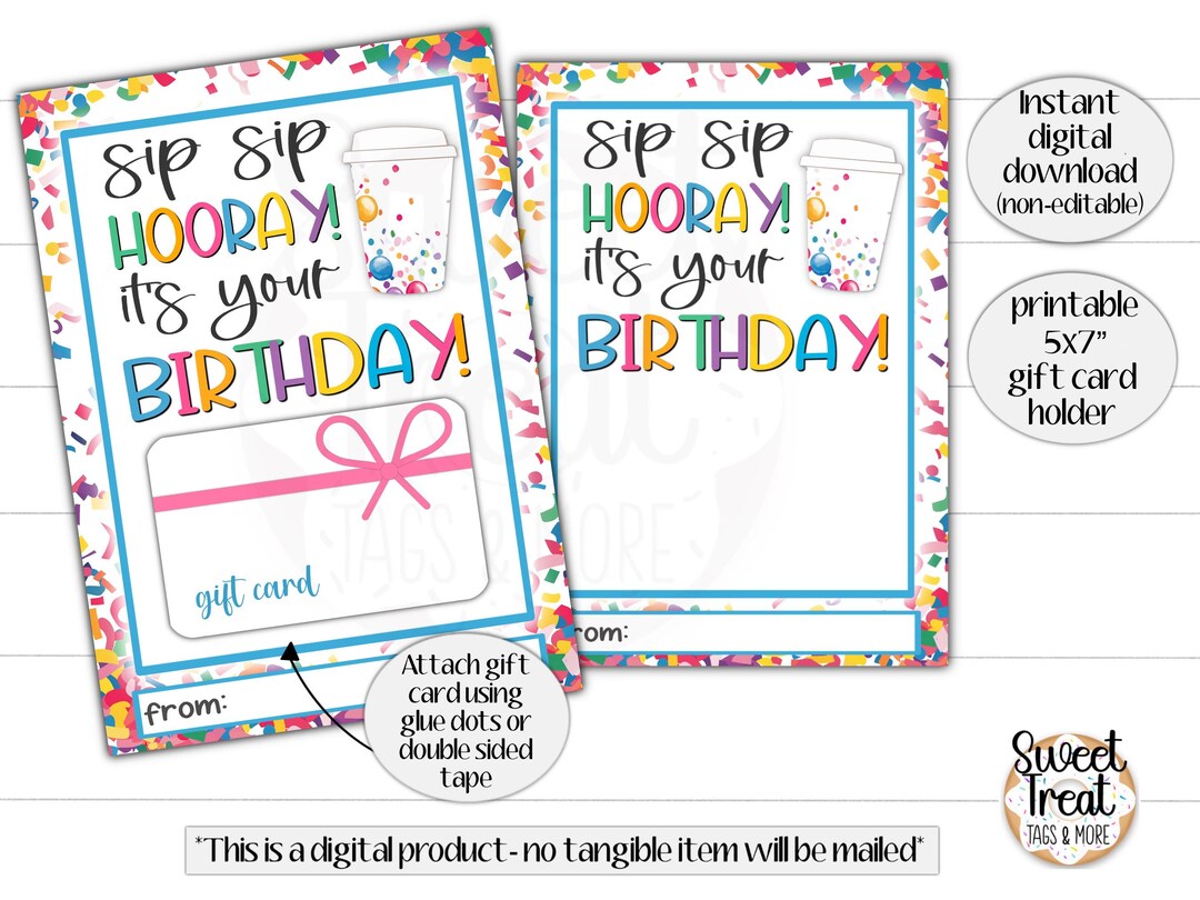 Printable Birthday Gift Card Holder - 5x7 Happy Birthday Gift Card ...