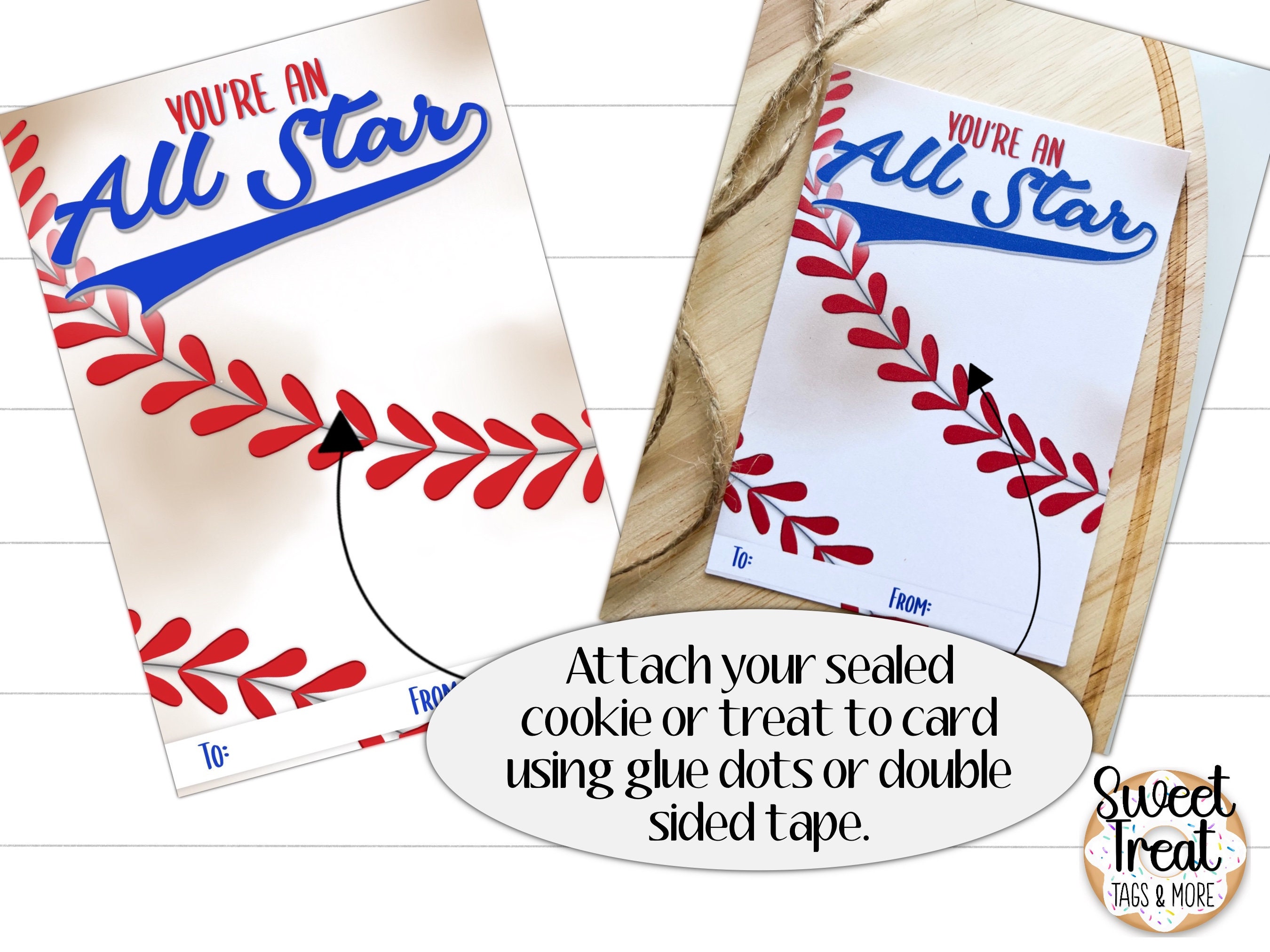 Printable Valentines Day Cookie Card You're an All Star 3.5x5 Baseball ...