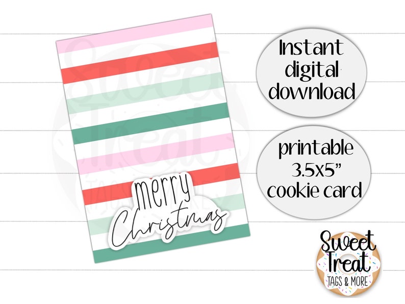 Printable Christmas Cookie Card - Merry Christmas - Stripes - 3.5x5 ...