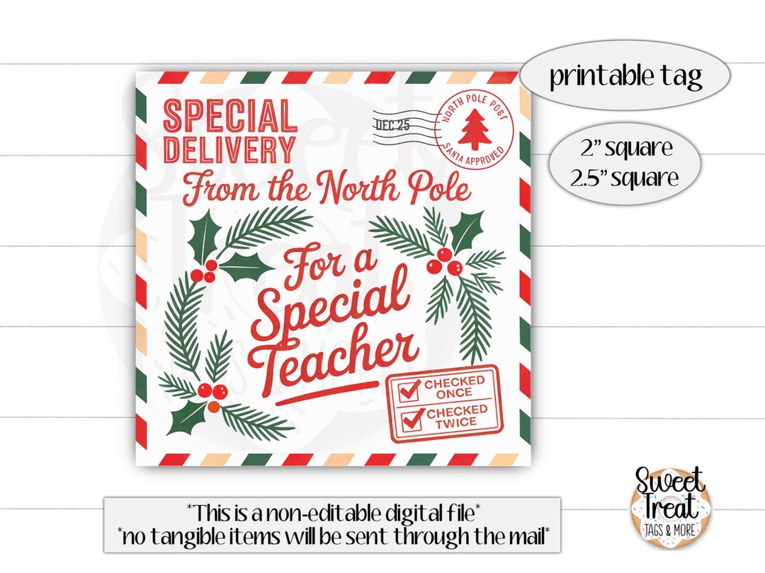 Printable Teacher Christmas Gift Tags - Holiday Tags for Teachers ...