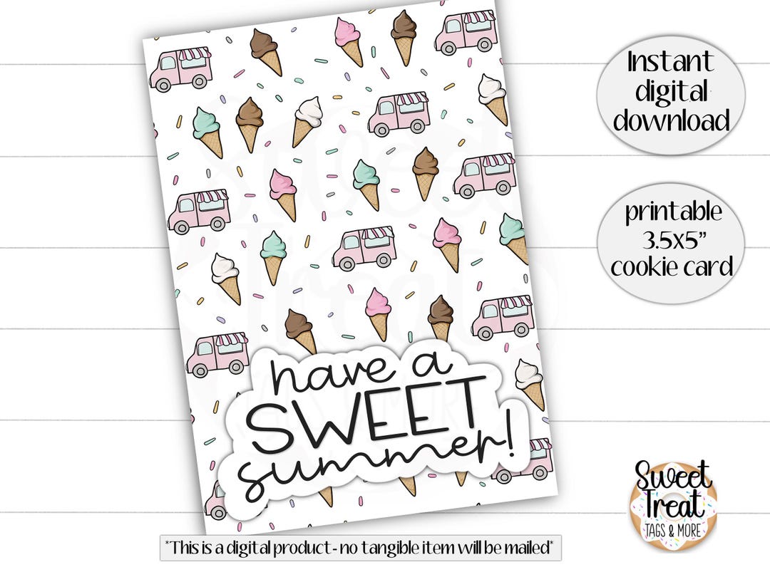 Printable Summer Cookie Card - Sweet Summer Cookie Card - Ice Cream ...