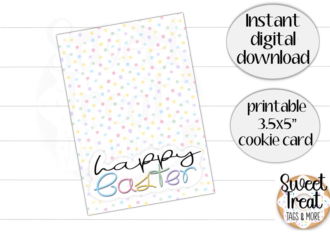 Printable Easter Cookie Card Happy Easter 3.5x5 Pastel Confetti Pink ...