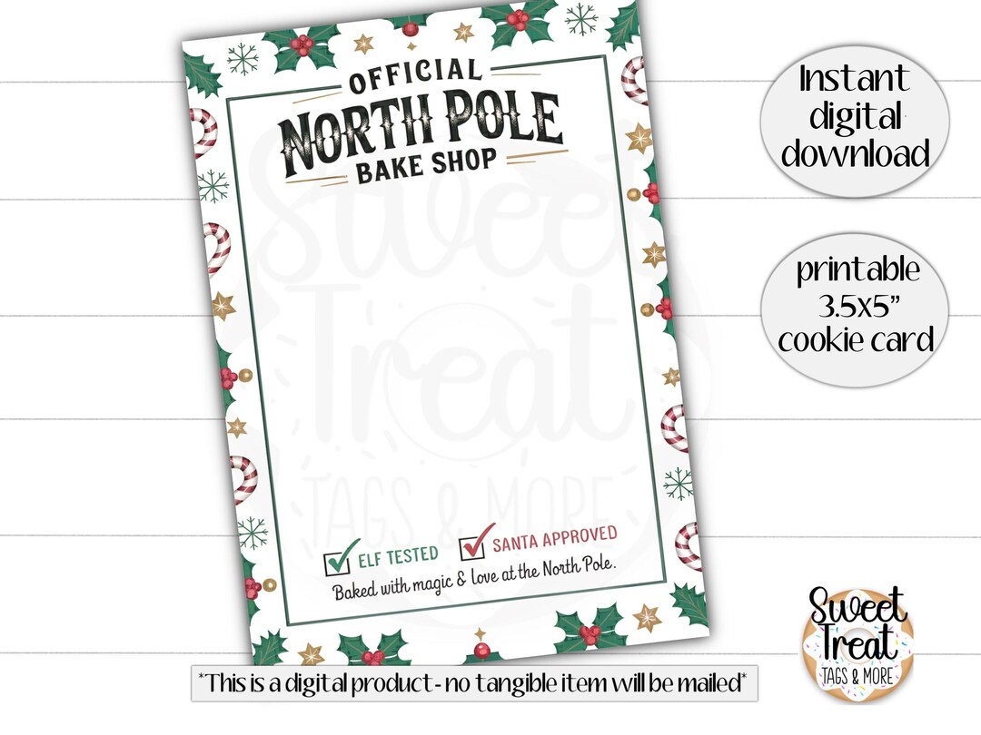 Printable Christmas Cookie Card - North Pole Cookie Card 3.5x5 ...
