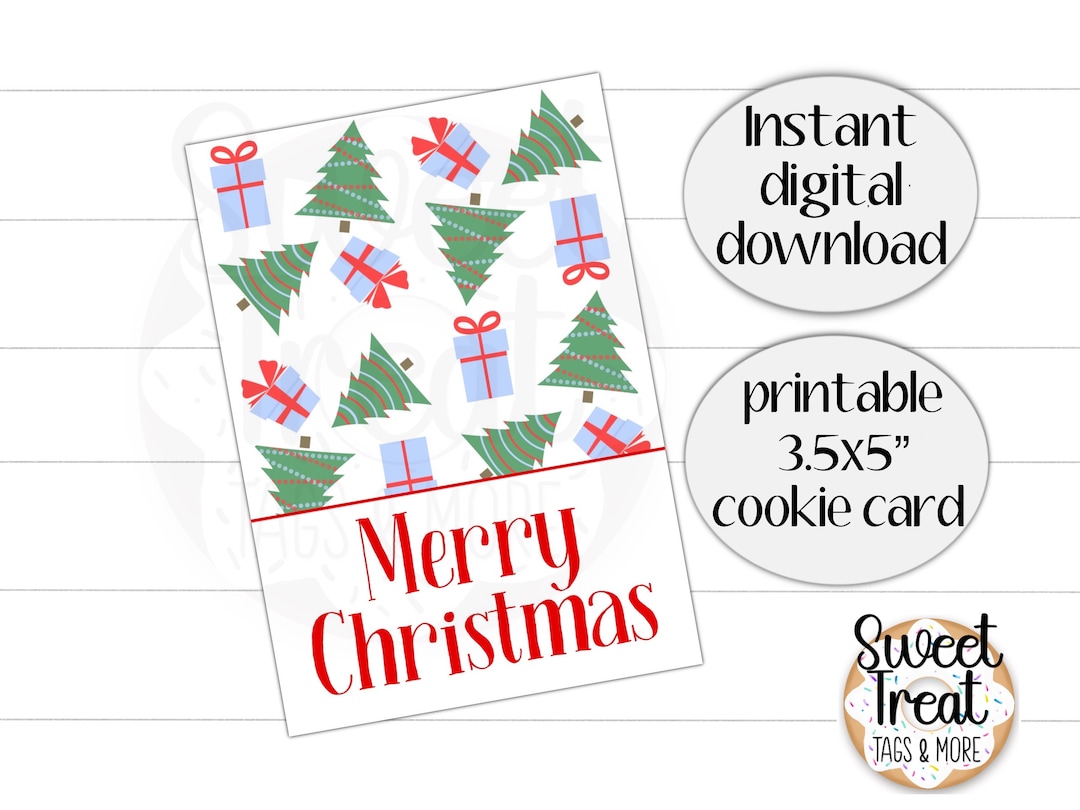 Printable Christmas Cookie Card Merry Christmas Blue Gift Boxes and ...
