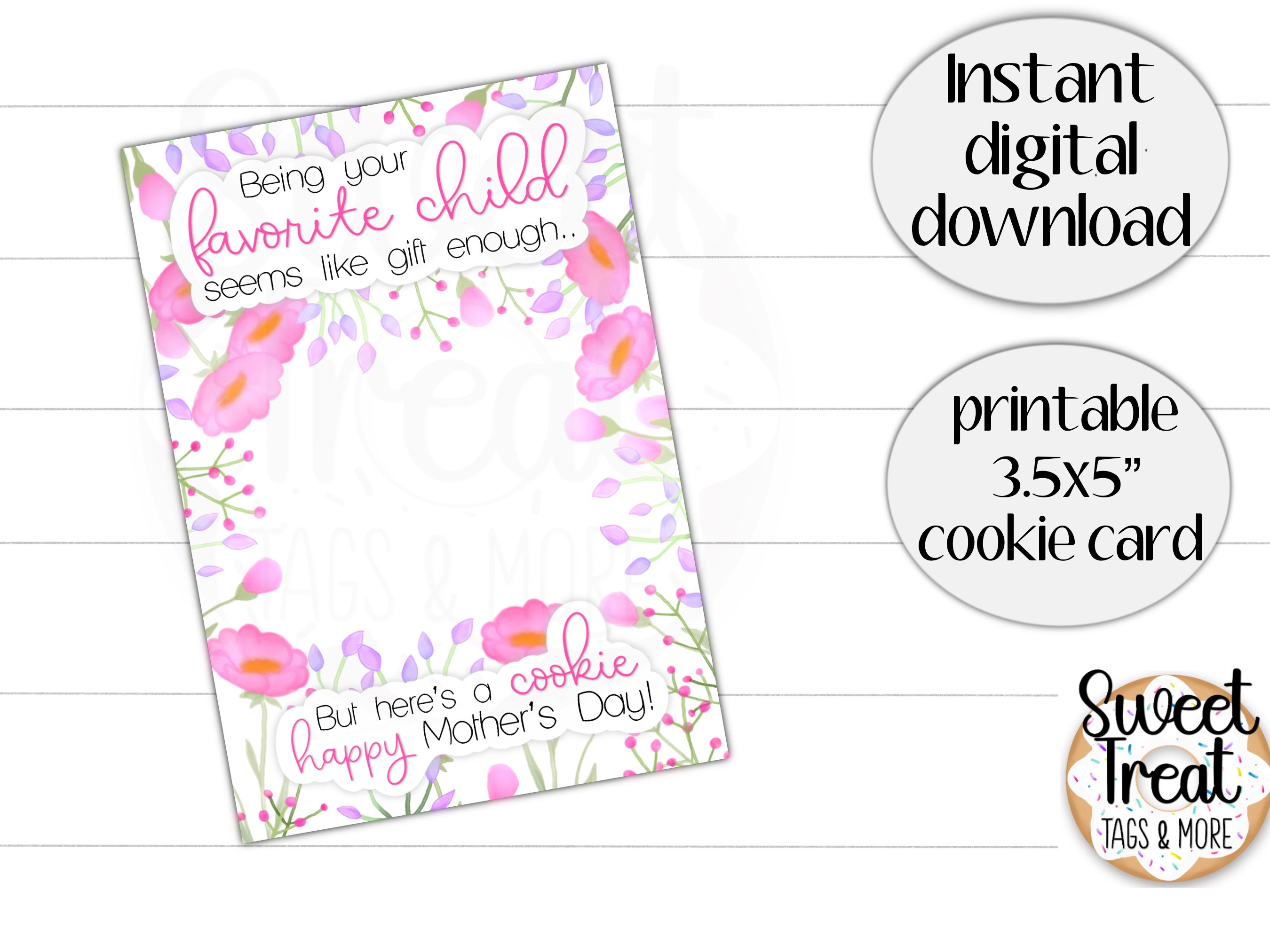 Printable Mother's Day Cookie Card Happy Mothers Day 3.5x5 Favorite ...