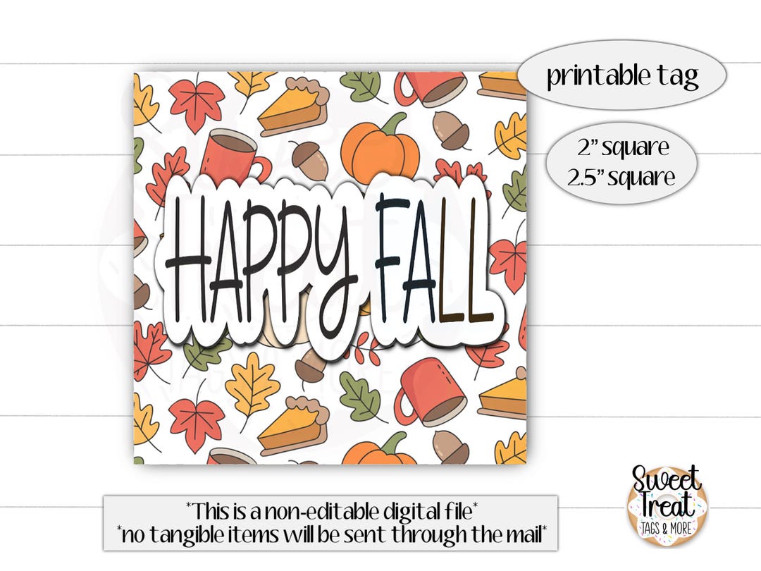 Printable Fall Treat Tag - Happy Fall Treat Tag - Fall Cookie Tag ...