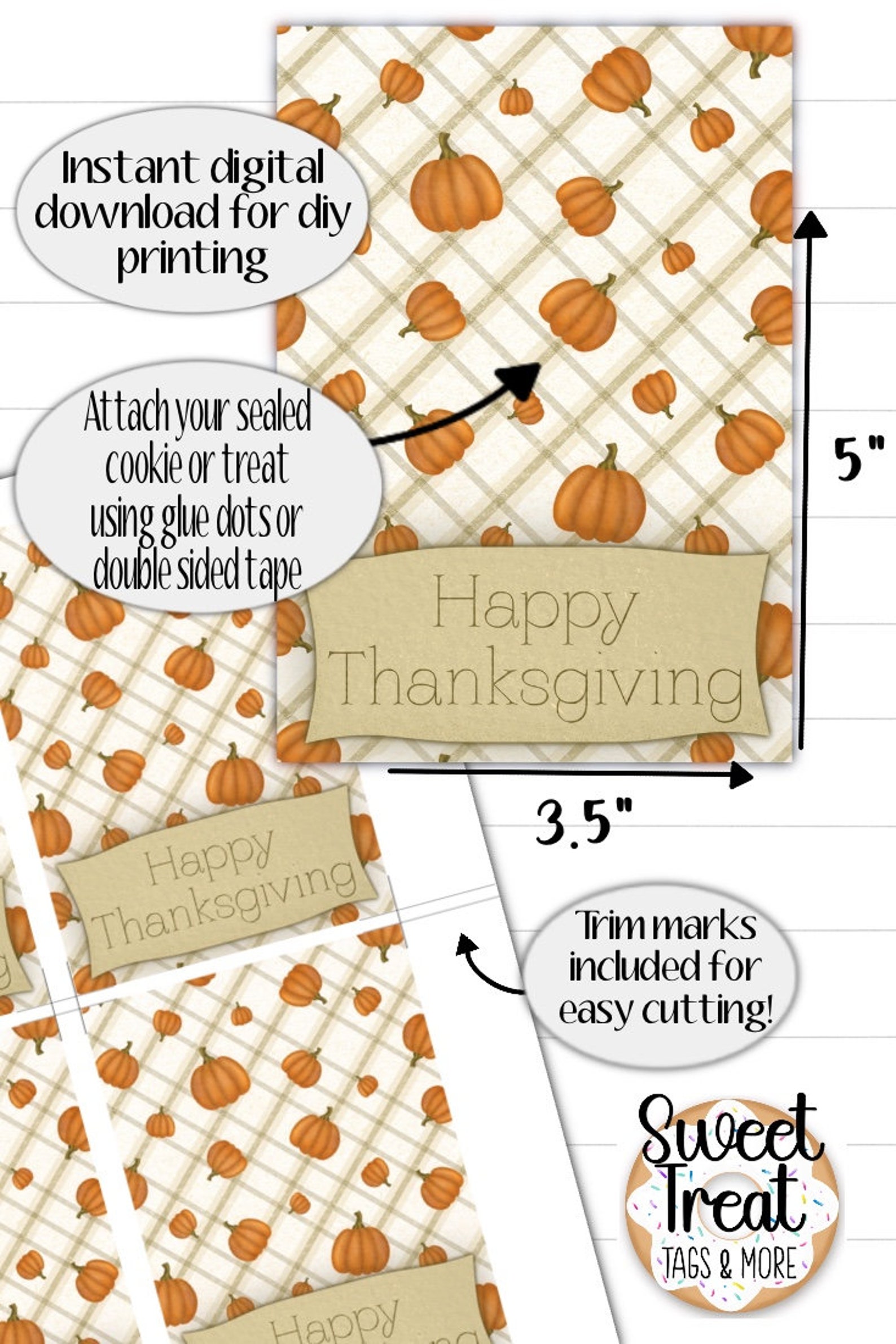 Printable Thanksgiving Cookie Card Happy Thanksgiving - Etsy