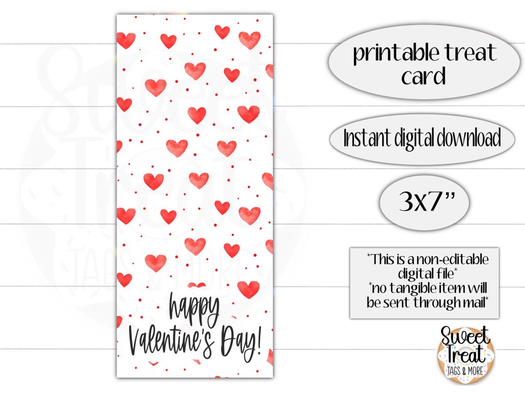 Printable Valentine's Day Treat Card 3x7 Valentine's Day Backer Card ...