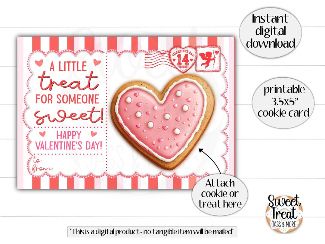 Printable Valentine’s Day Cookie Card - 3.5x5 Valentine Favor Tag for ...
