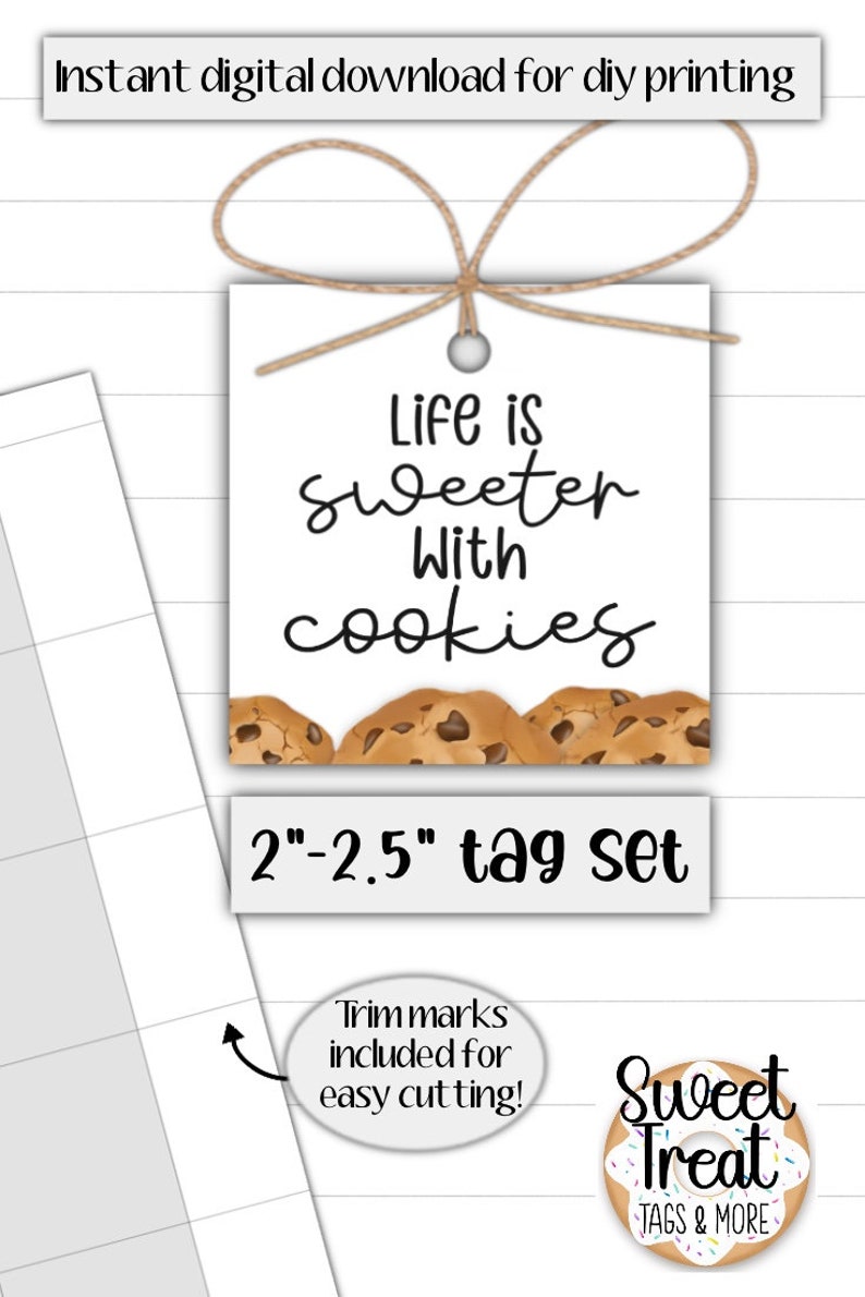 Printable Cookie Tag - Chocolate Chip Cookie Favor Tag - Chocolate Chip ...