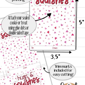 Printable Valentines Day Cookie Card - Hugs and Squishes - 3.5x5" Red ...