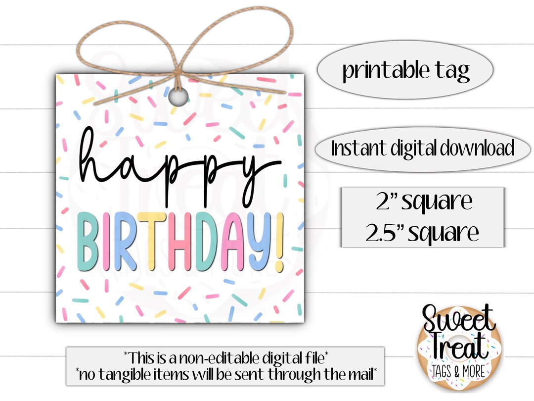 Printable Birthday Gift Tags - Happy Birthday Sprinkles Gift Tag 2" - 2 ...