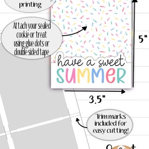 Printable Summer Cookie Card - Have a Sweet Summer -3.5x5"- Sprinkles ...
