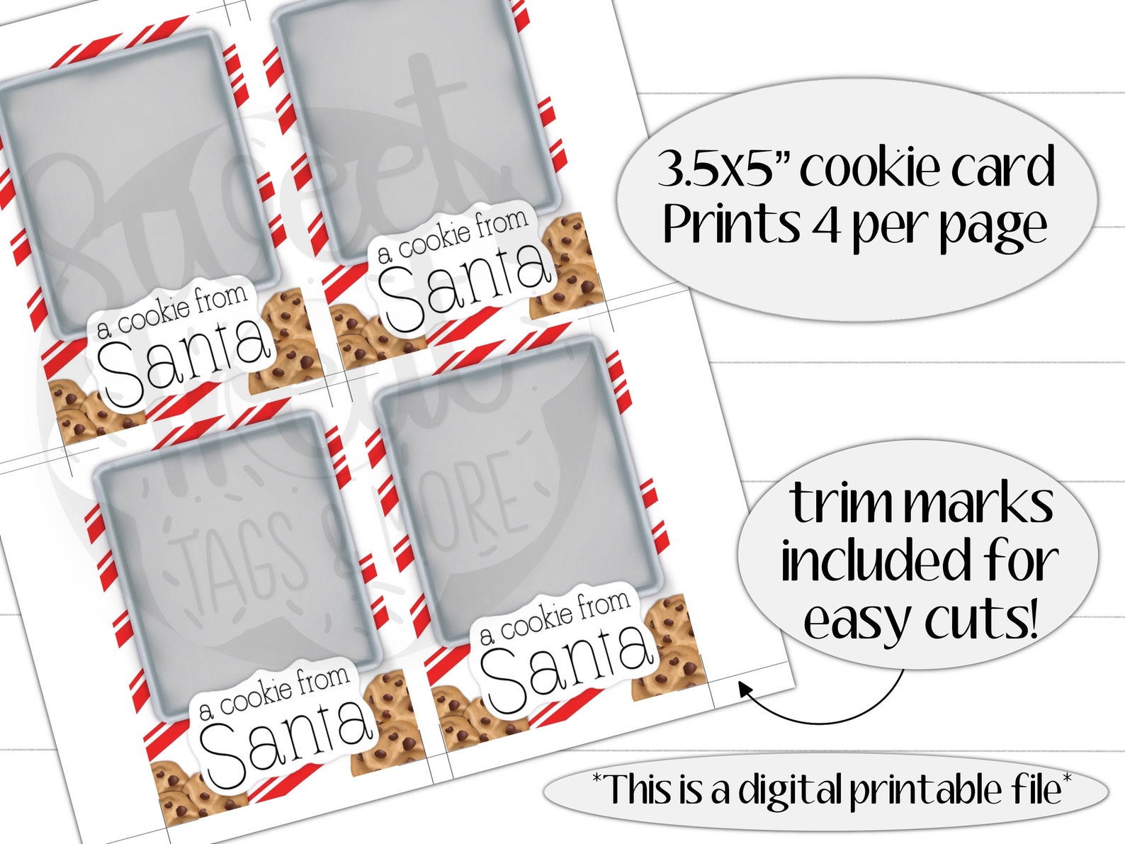 Printable Christmas Cookie Card - a Cookie From Santa - 3.5x5 ...