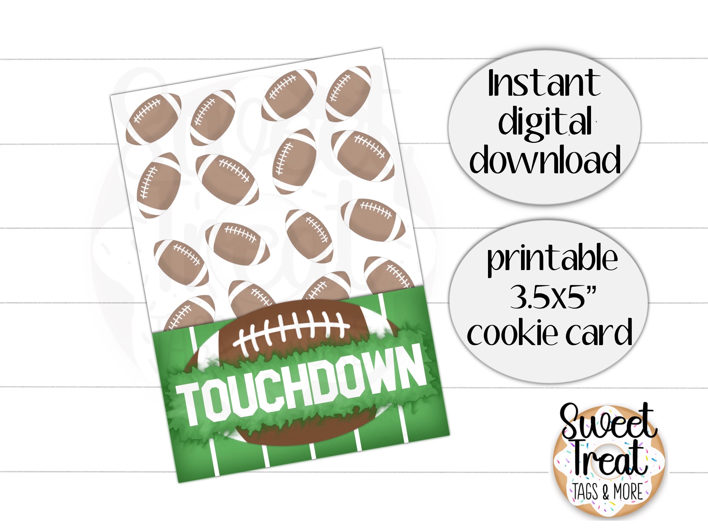 Printable Football Cookie Card Touchdown Football Treat Packaging 3.5x5 ...