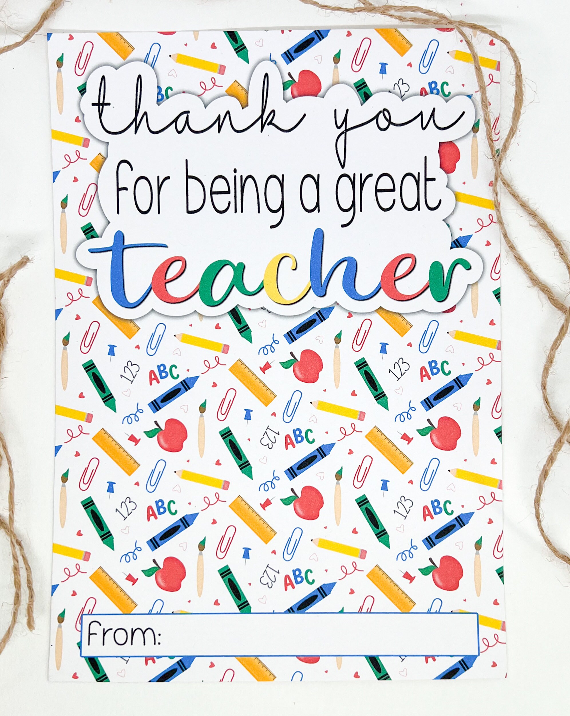 Printable 5x7 Teacher Appreciation Gift Card Holder Thank You for Being ...