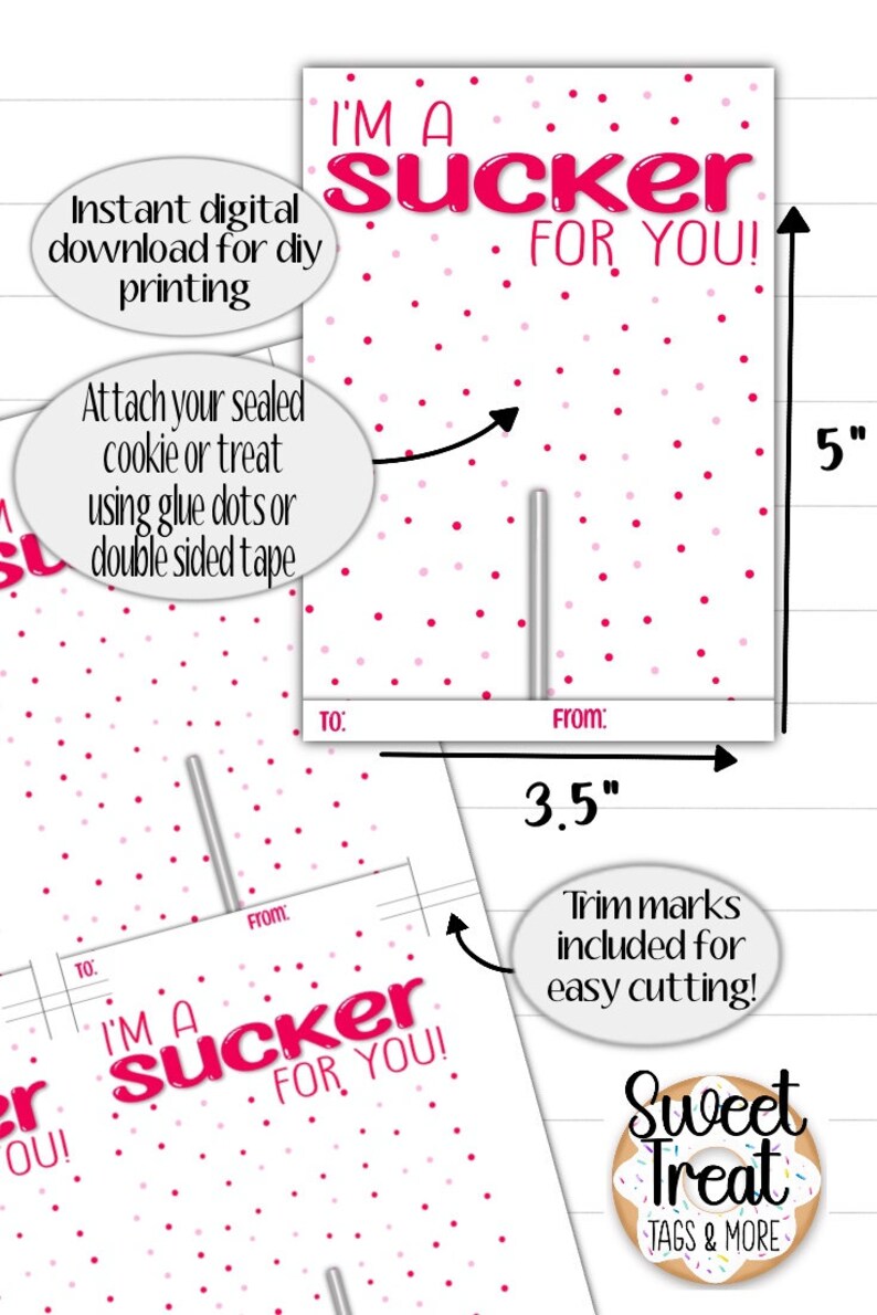 Printable Valentines Day Cookie Card Happy Valentine's Day 3.5x5 I'm a ...