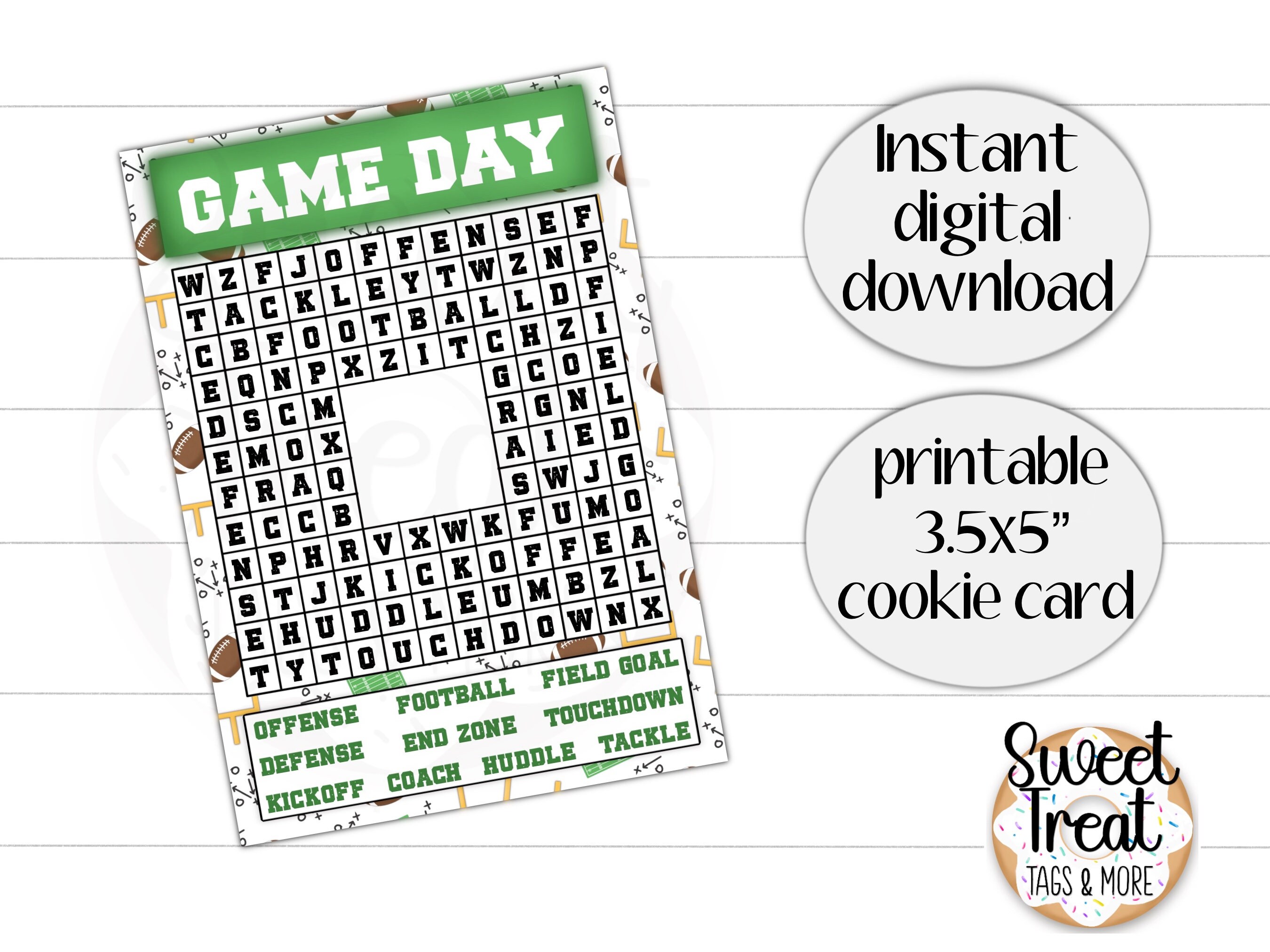 Printable Football Cookie Card - Game Day - 3.5x5" Word Search Cookie ...