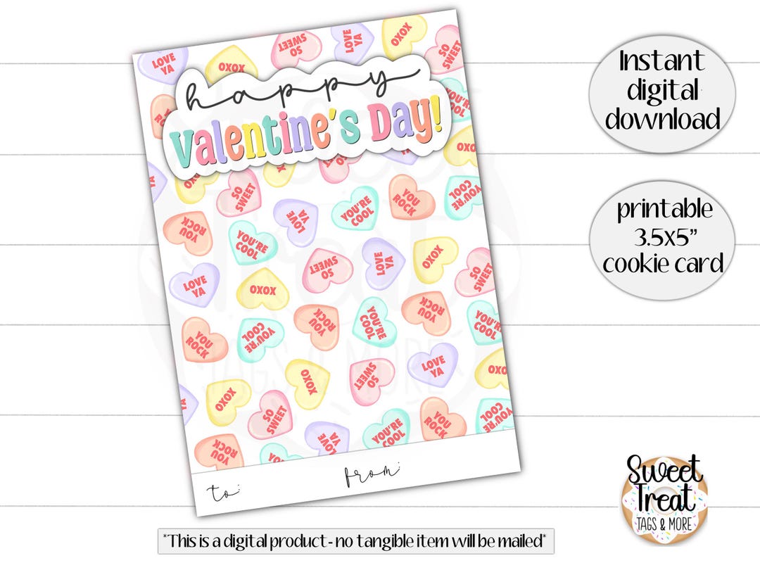 Printable Valentines Day Cookie Card - Conversation Heart Cookie Card ...