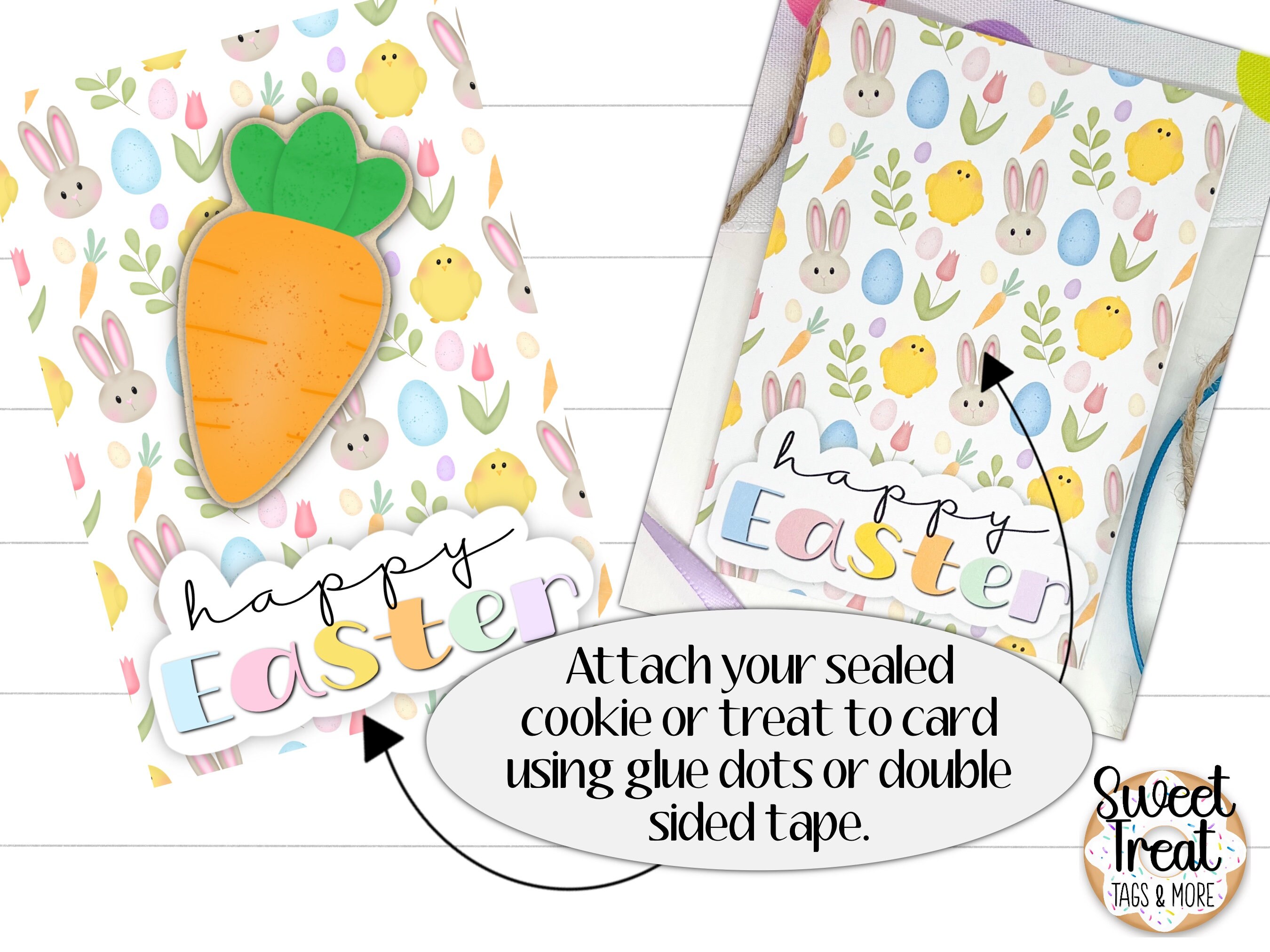 Printable Easter Cookie Card Happy Easter 3.5x5 Bunny, Egg, Carrot and ...