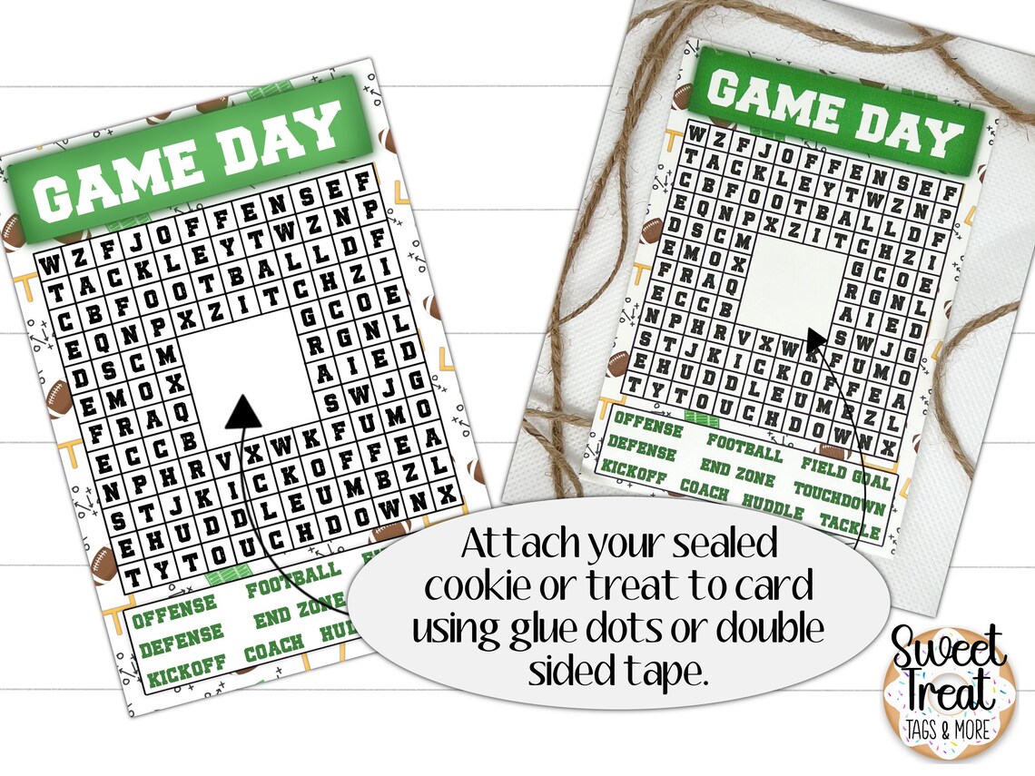 Printable Football Cookie Card - Game Day - 3.5x5" Word Search Cookie ...