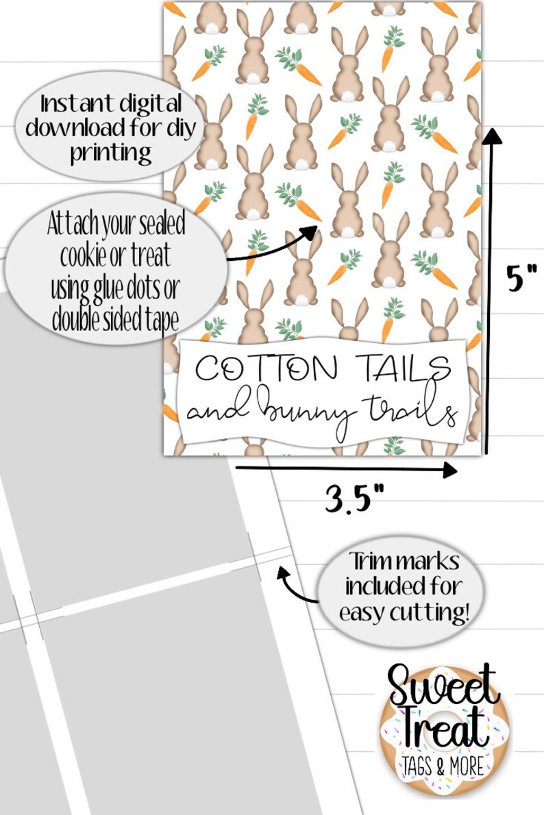 Printable Easter Cookie Card - Happy Easter - 3.5x5" Cotton Tails and ...