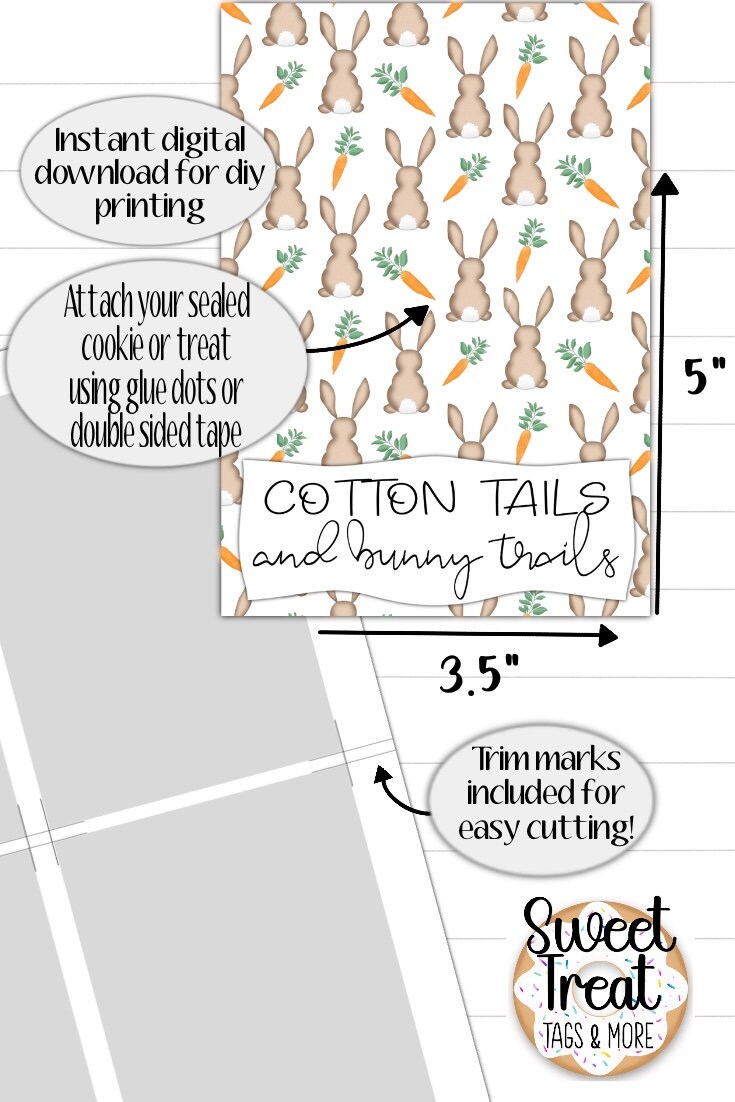 Printable Easter Cookie Card Happy Easter 3.5x5 Cotton Tails and Bunny ...