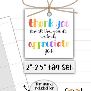 Printable Appreciation Gift Tag - 2"-2.5" Thank You for All That You Do ...