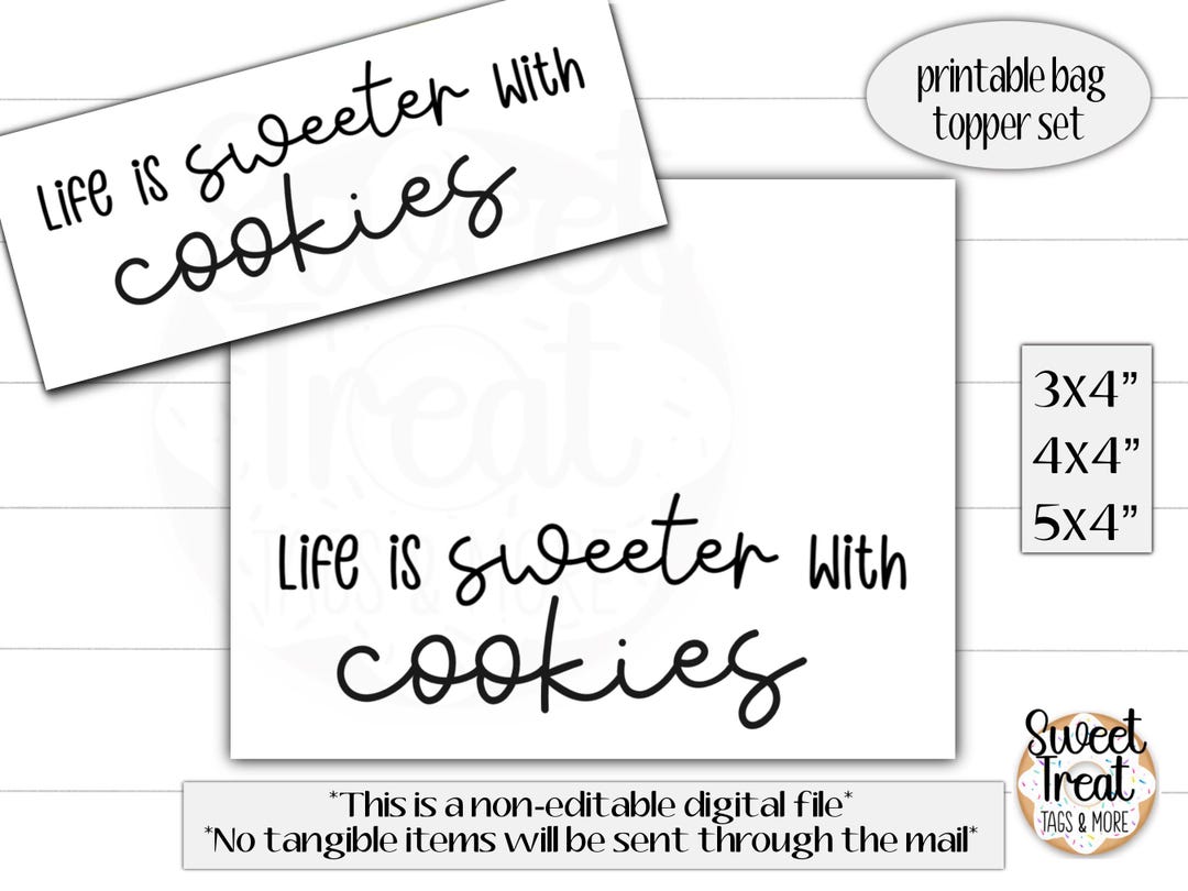 Printable Cookie Toppers - Cookie Favors - Birthday Favor - Cookie Bag ...