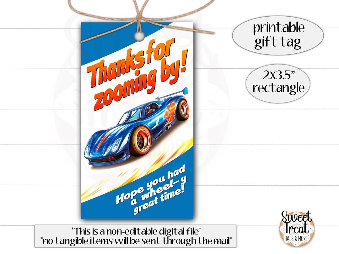 Printable Racecar Tag - Kids Racecar Favor Tag - Racecar Birthday Party ...