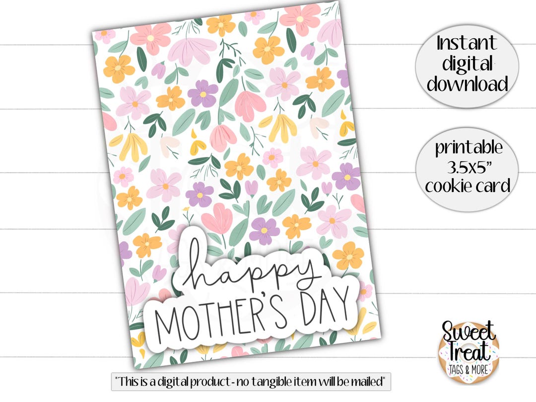 Printable Mother's Day Cookie Card - Happy Mothers Day - 3.5x5 ...