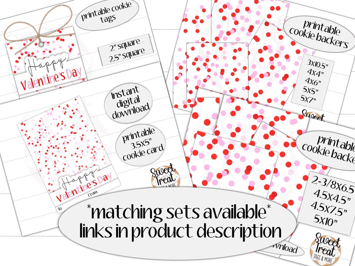 Printable Valentines Day Cookie Topper Set Red and Pink Dots Topper Set ...