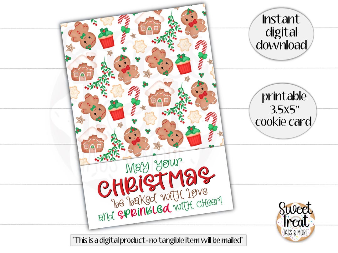 Printable Christmas Cookie Card - Baked With Love - 3.5x5" Christmas ...