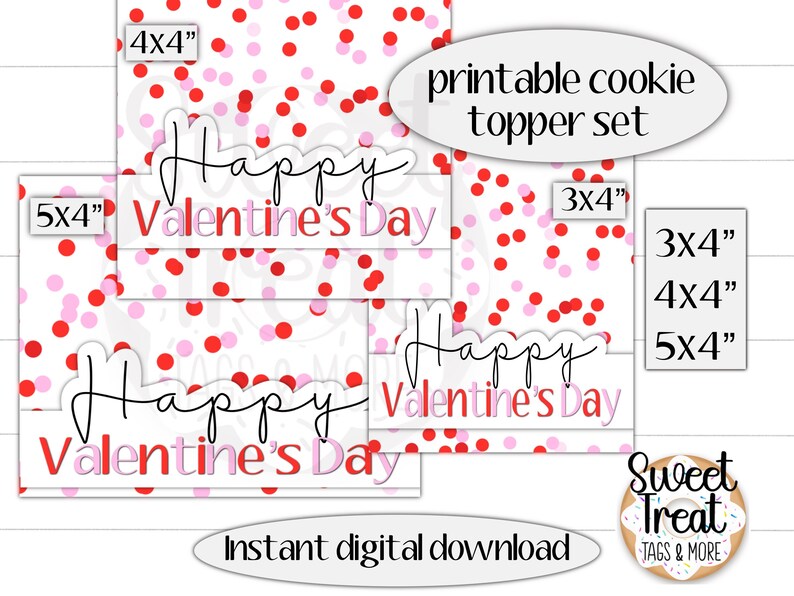 Printable Valentines Day Cookie Topper Set - Red and Pink Dots Topper ...