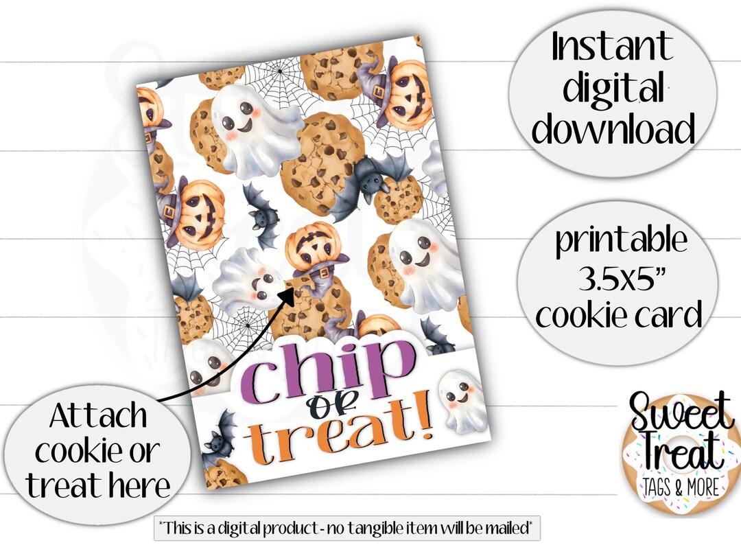 Printable Halloween Cookie Card - Chip or Treat Cookie Card - Halloween ...