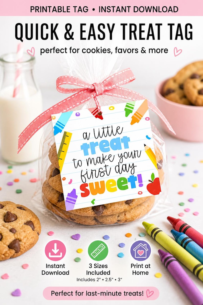 First Day of School Treat Tag Printable, Back to School Gift Tag ...