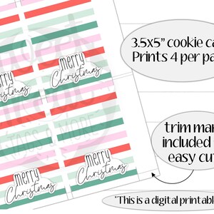 Printable Christmas Cookie Card - Merry Christmas - Stripes - 3.5x5 ...