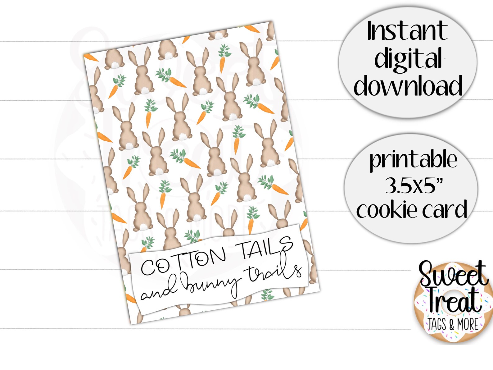 Printable Easter Cookie Card Happy Easter 3.5x5 Cotton Tails and Bunny ...