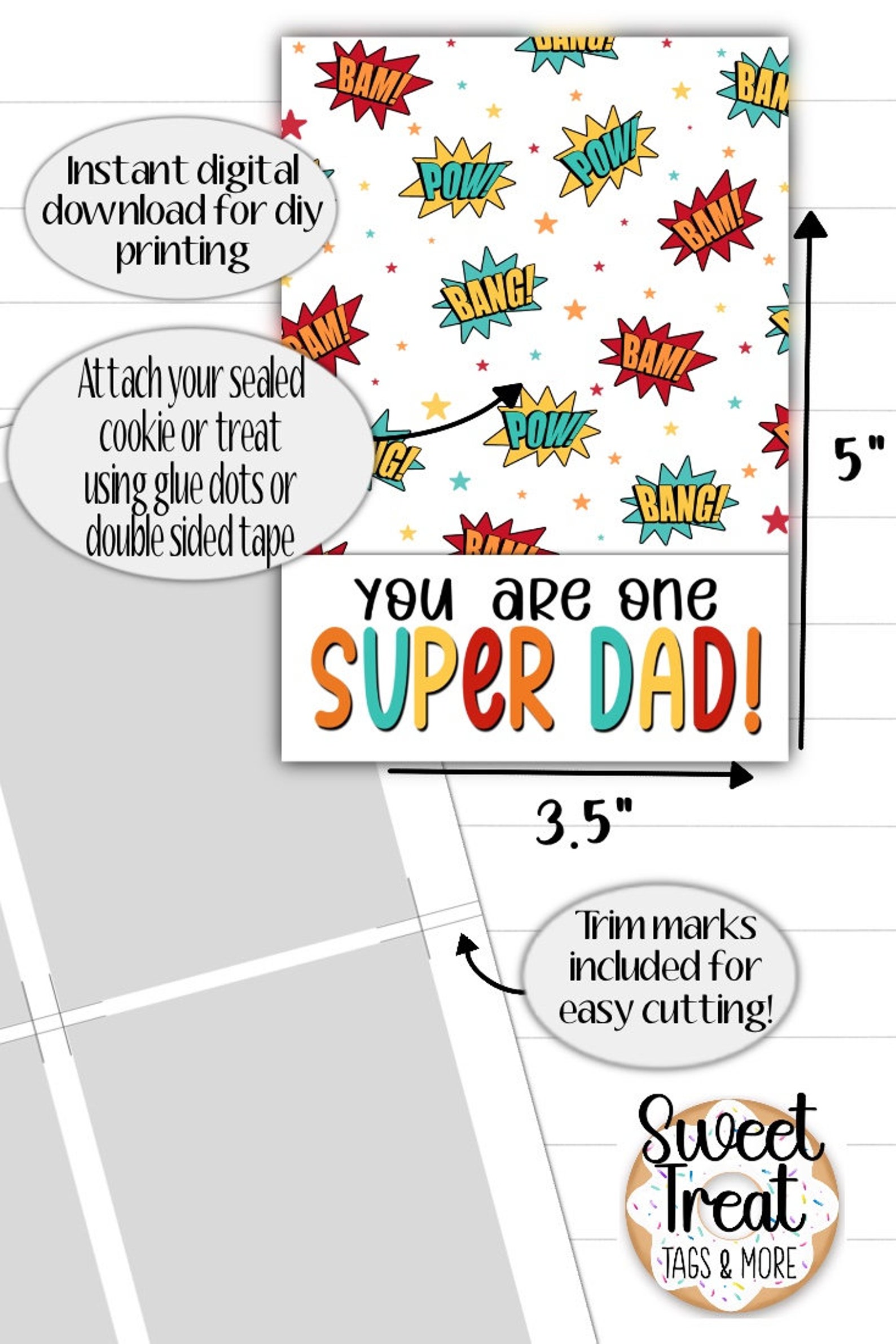 Printable Father's Day Cookie Card You Are One Super Dad 3.5x5 Super ...
