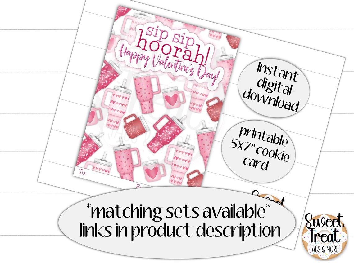 Printable Valentines Day Cookie Card Sip Sip Hoorah Happy Valentine's ...