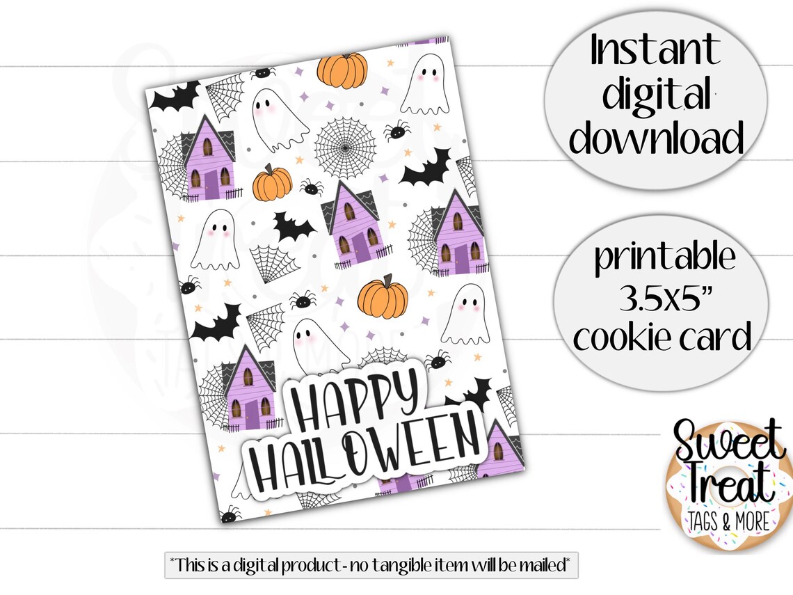 Printable Halloween Cookie Card - Ghost Cookie Card - Halloween Favor ...