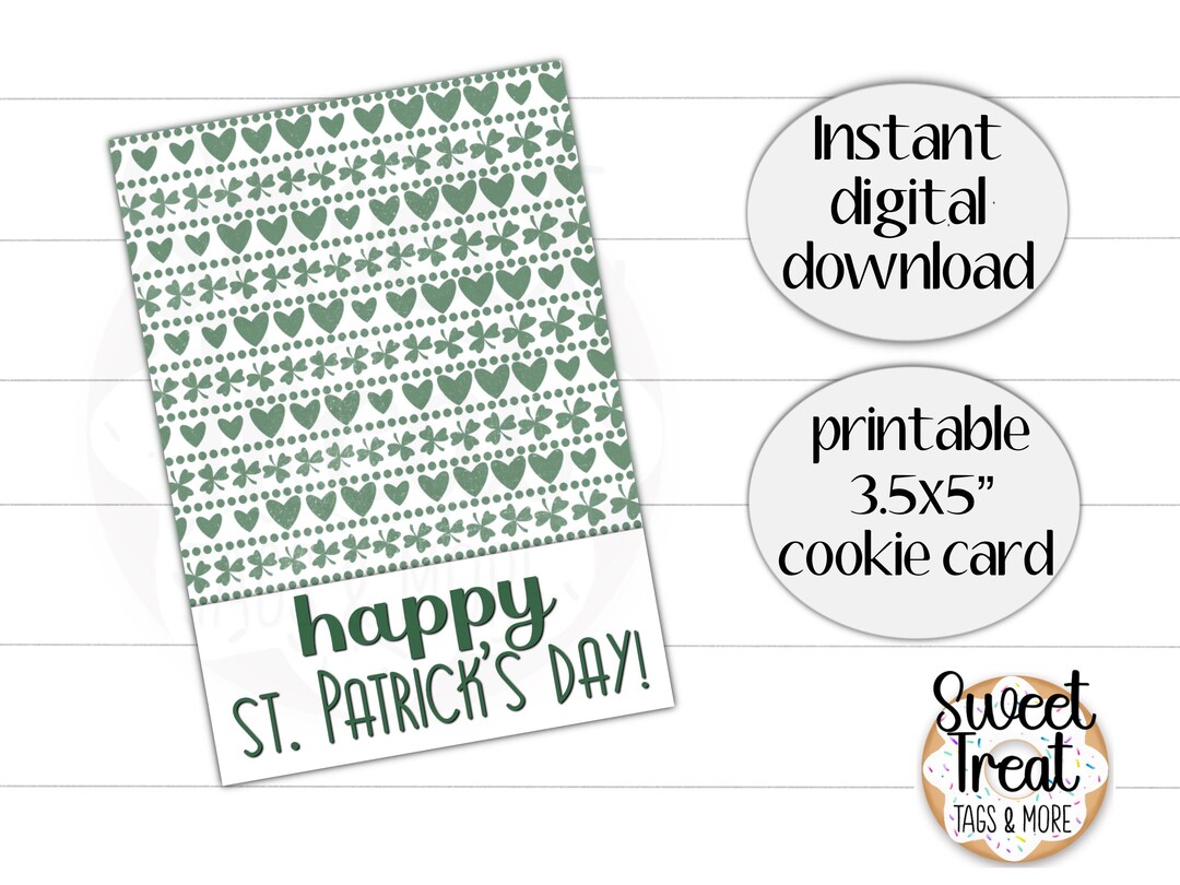 Printable St. Patrick's Day Cookie Card Happy St. Patrick's Day 3.5x5 ...