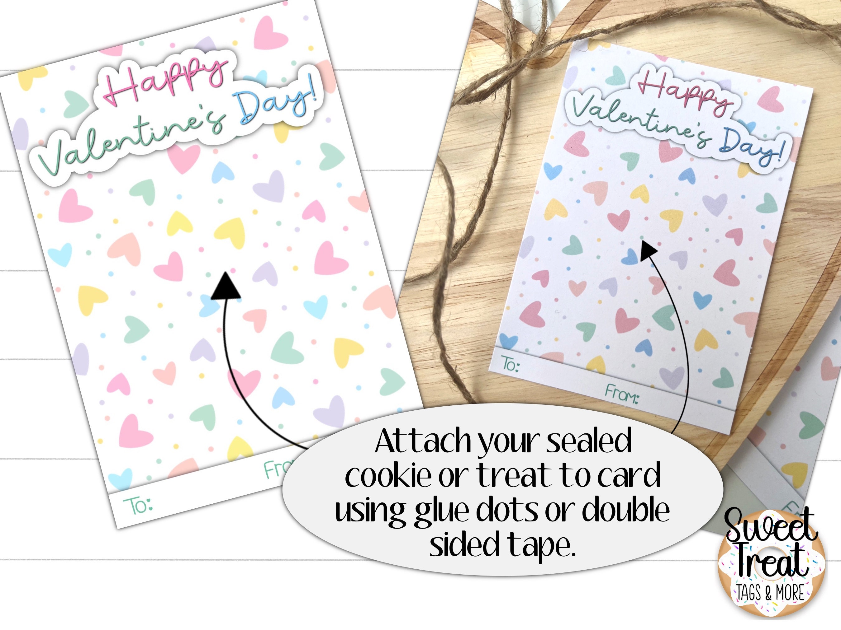 Printable Valentines Day Cookie Card Happy Valentine's Day 3.5x5 Pastel ...