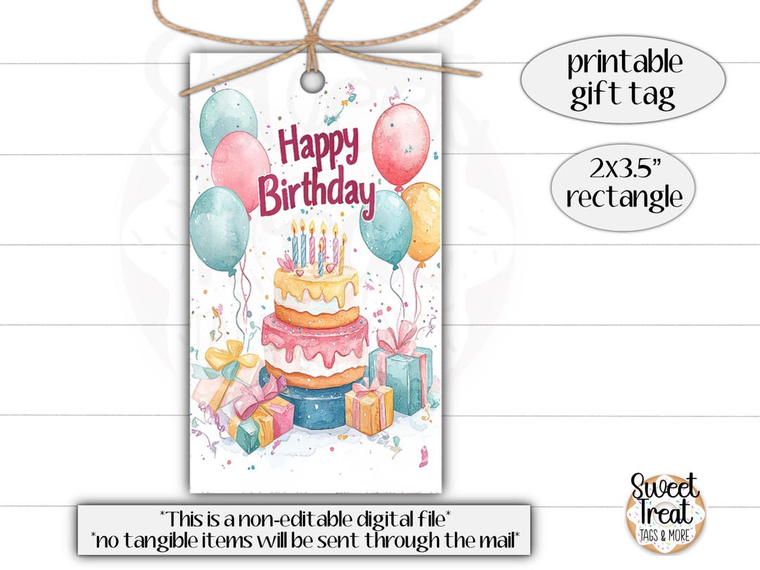 Printable Birthday Gift Tags - Birthday Gift Tag - Kids Birthday Tag ...