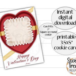 Printable Valentines Day Cookie Card - Happy Valentine's Day - 3.5x5 ...